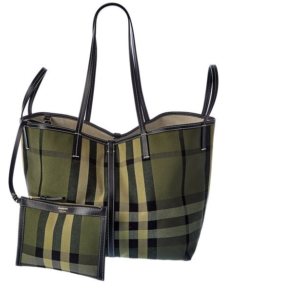 Burberry | Bags | Burberry Checked Canvas Leather Tote | Poshmark